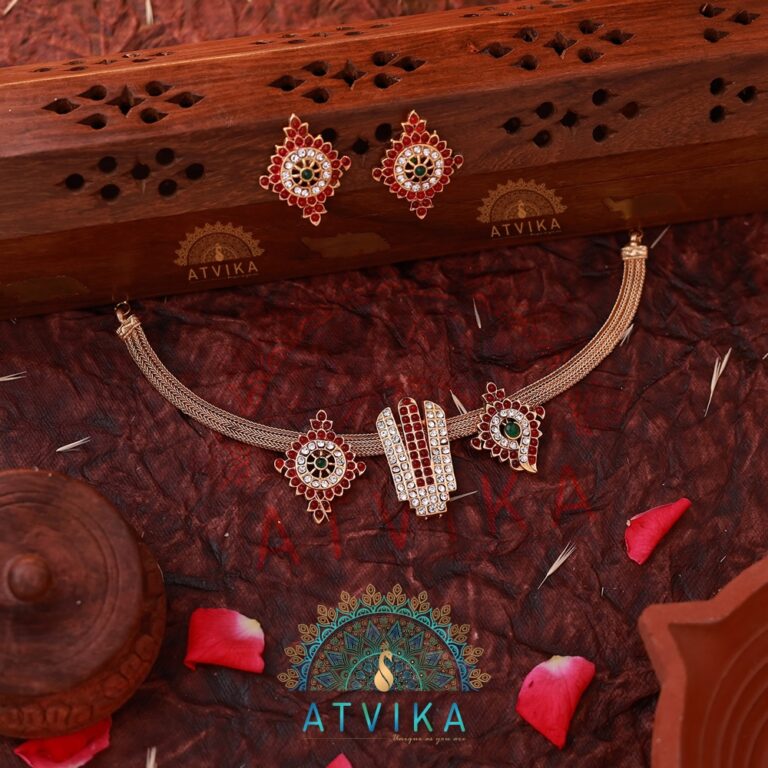 Premium Matt Finish Lord Balaji Temple Jewellery with Stud Earrings